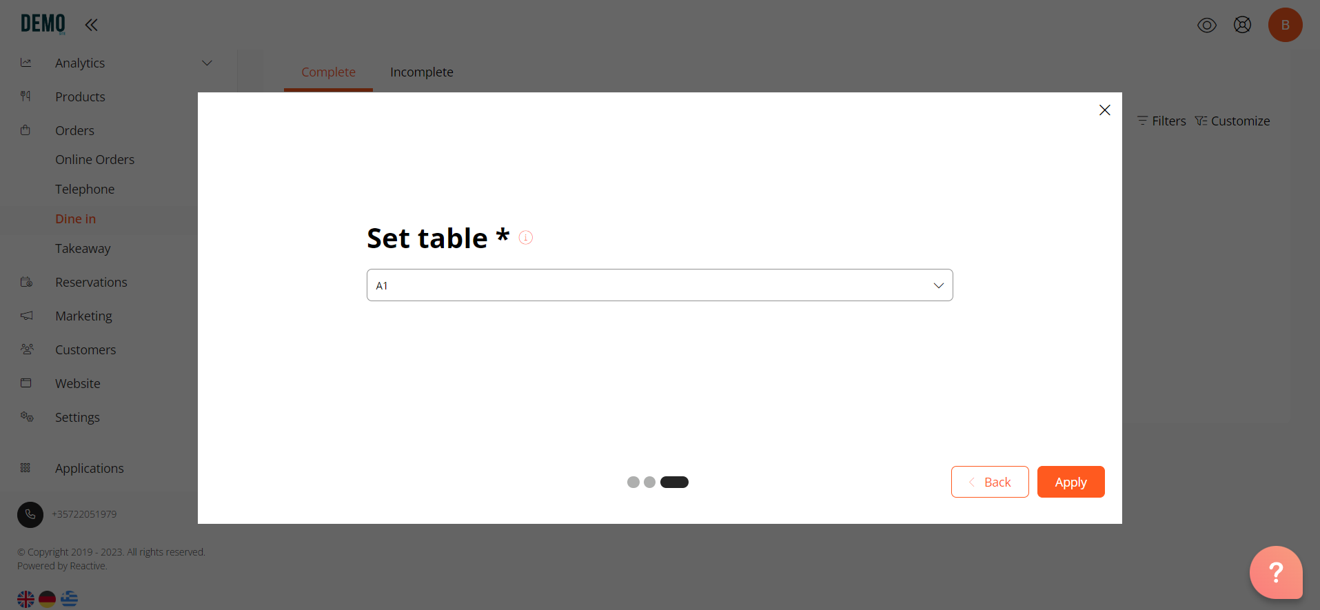 How to create a dine in order manually through the admin